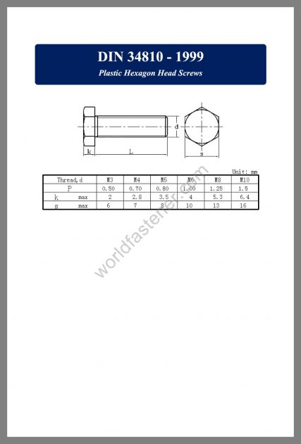 DIN 34810 Plastic Hexagon Head Screws | Fasteners, Bolt, Nut, Screw
